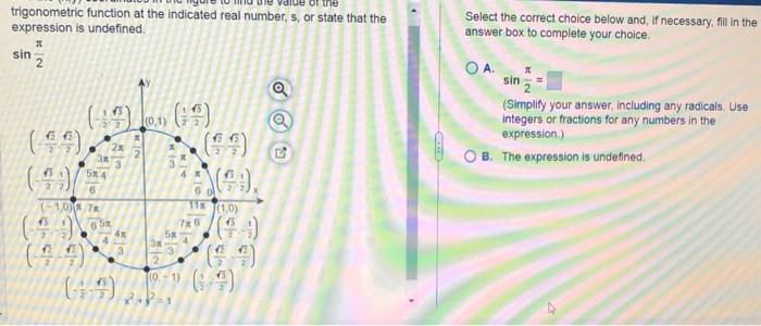 Solved trigonometric function at the indicated real number, | Chegg.com