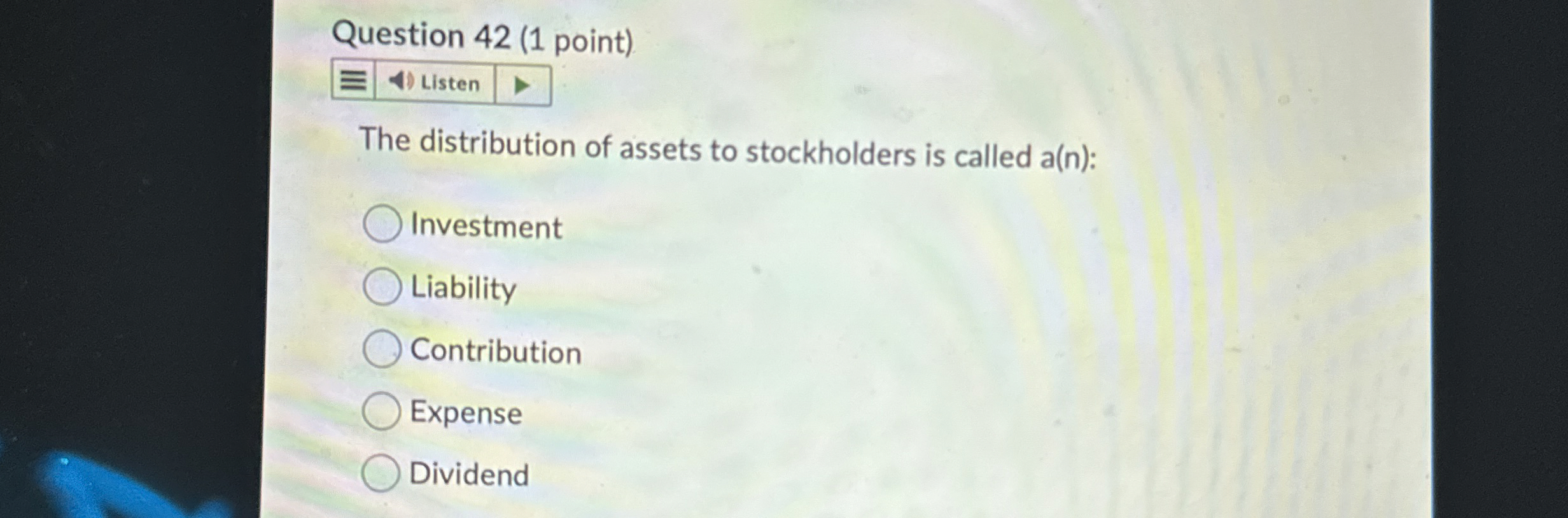 Solved Question 42 (1 ﻿point)ListenThe distribution of | Chegg.com