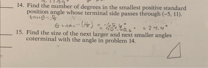 Solved position angle whose terminal side passes through | Chegg.com