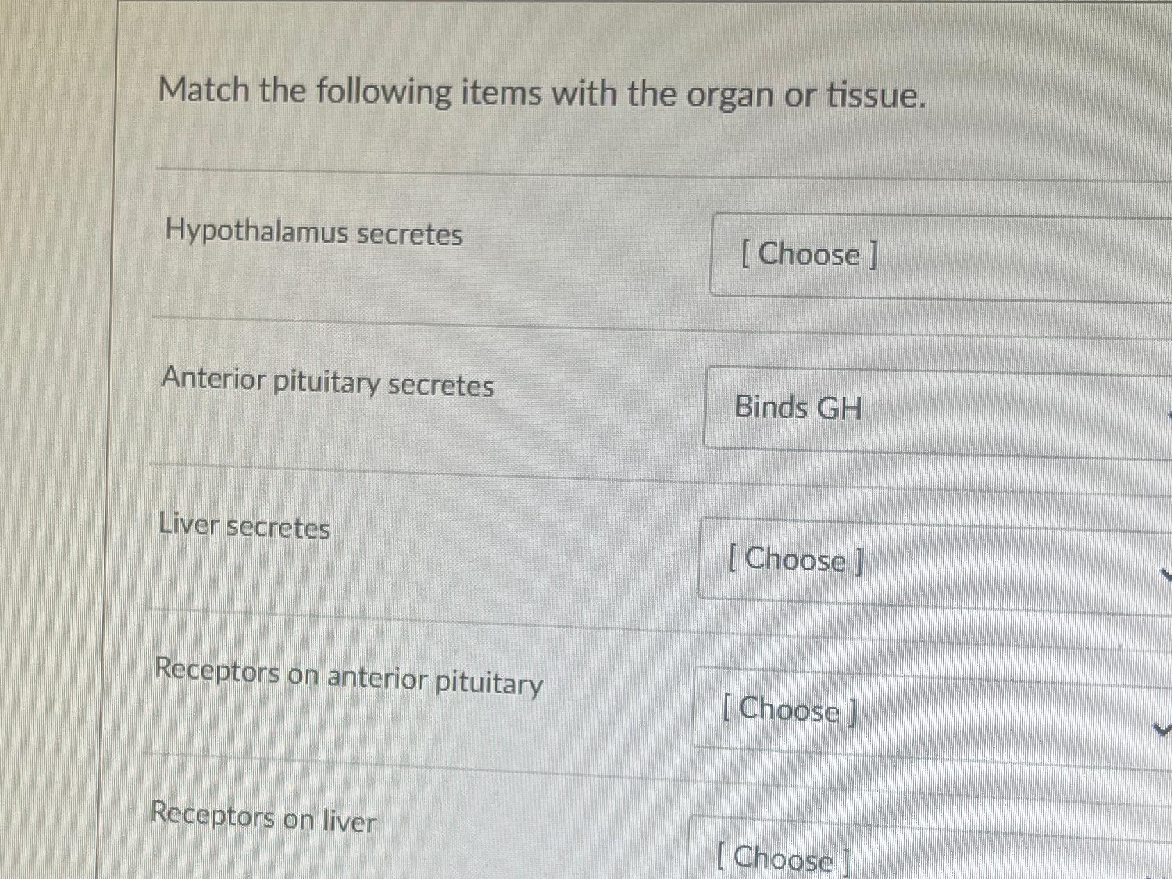 Solved Match the following items with the organ or | Chegg.com