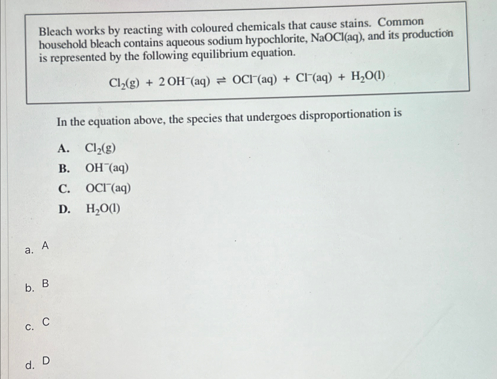 Solved Bleach works by reacting with coloured chemicals that | Chegg.com