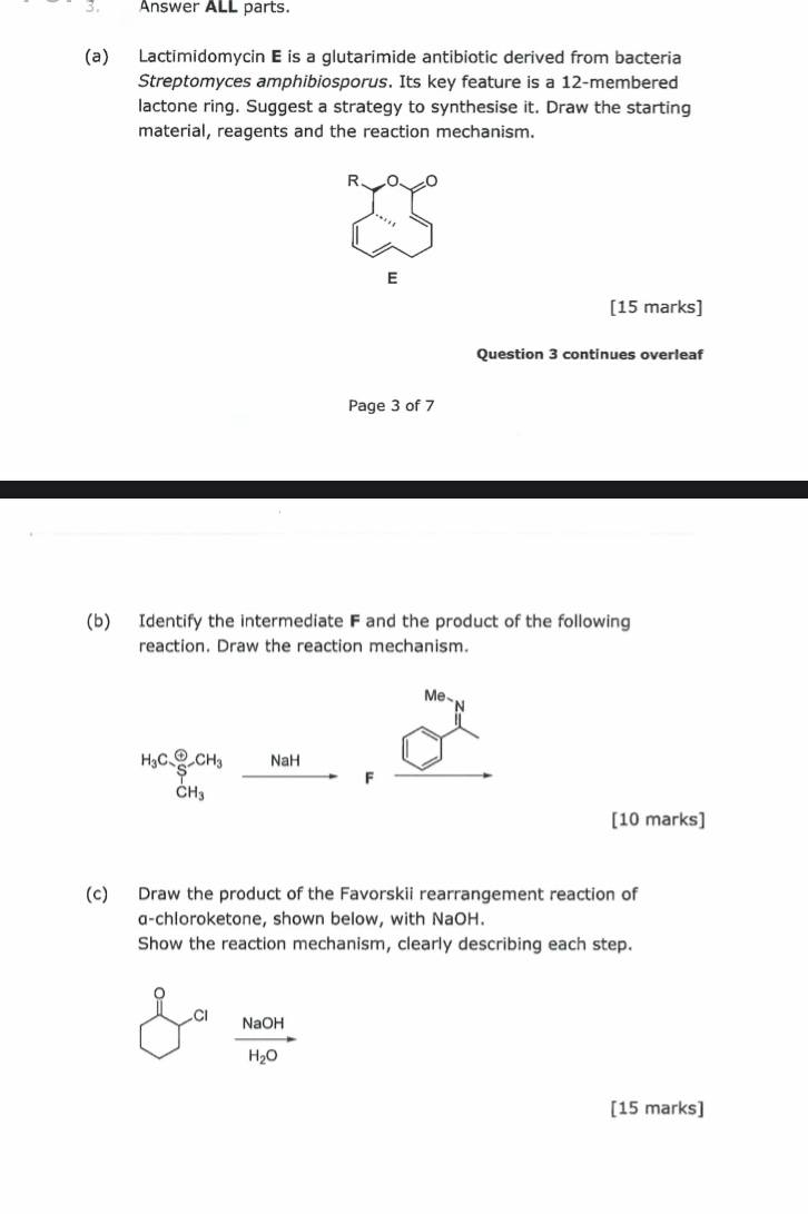 Solved Answer ALL parts.3. (a) ﻿Lactimidomycin E ﻿is a | Chegg.com