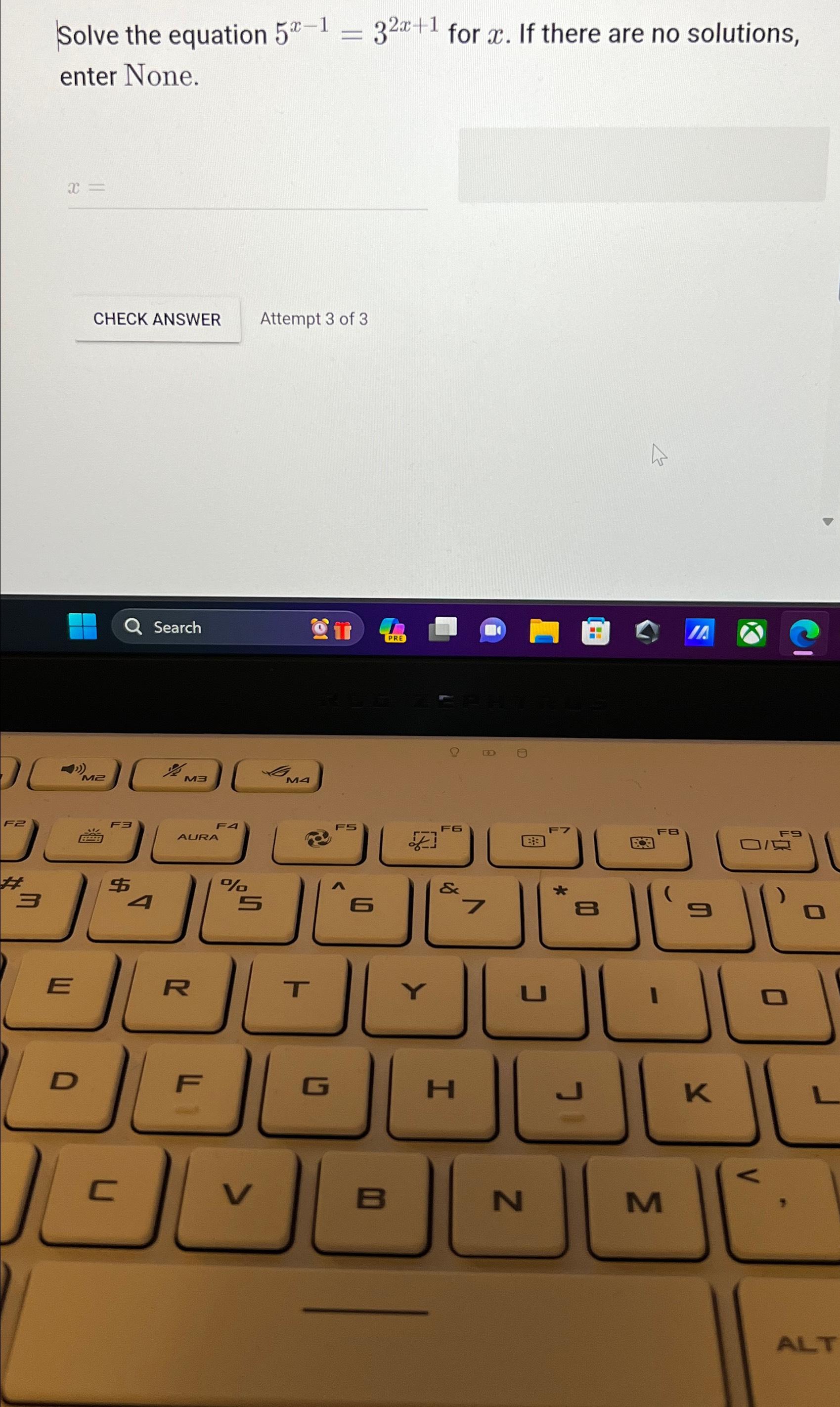 Solved Solve the equation 5x-1=32x+1 ﻿for x. ﻿If there are | Chegg.com