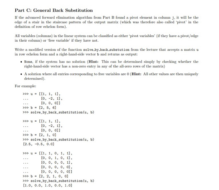 Solved Part C: General Back Substitution If the advanced | Chegg.com