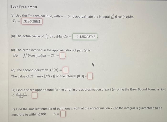 Solved Book Problem 18 (a) Use the Trapezoidal Rule, with | Chegg.com