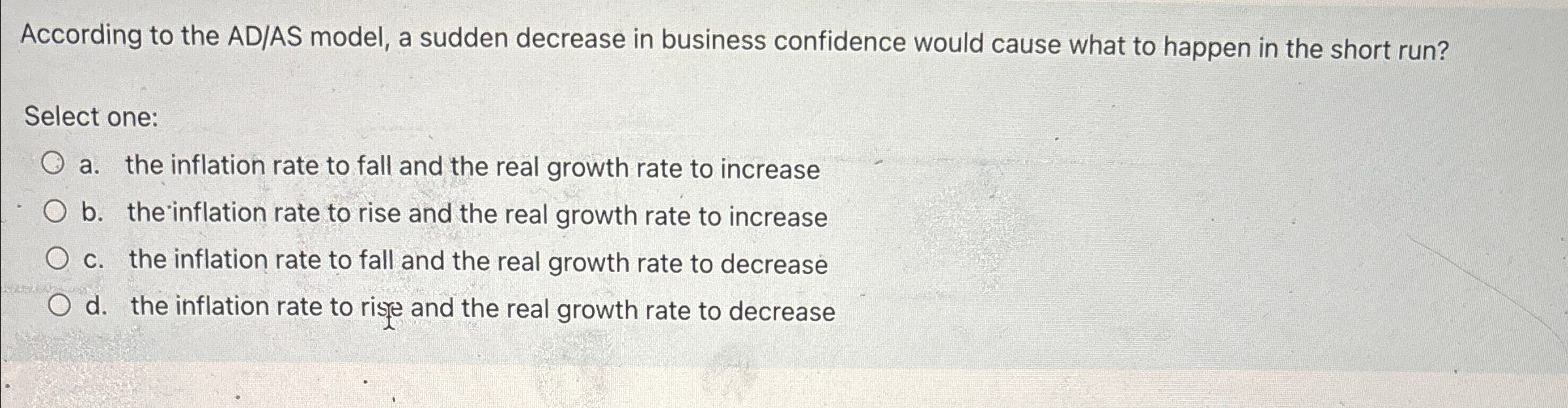 Solved According to the AD/AS model, a sudden decrease in | Chegg.com