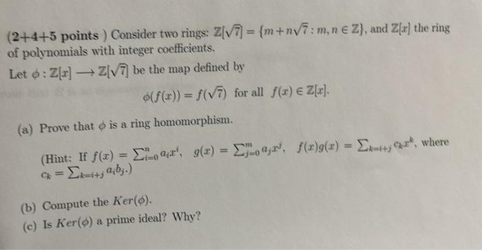 Solved (2+4+5 points ) Consider two rings: | Chegg.com Solved (2+4+5 points ) Consider two rings: | Chegg.com
