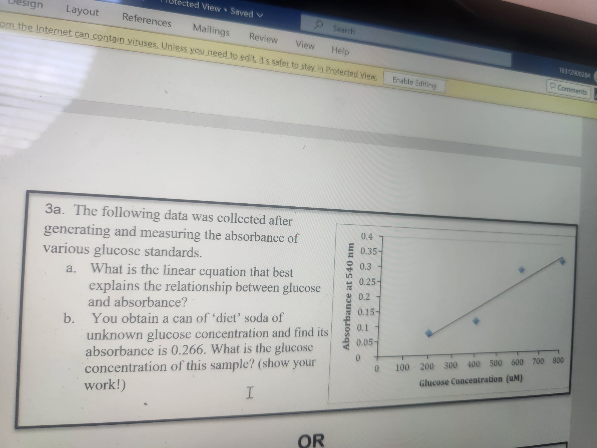 Solved 3a. ﻿The following data was collected after | Chegg.com