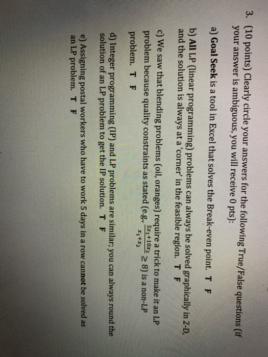 Solved 3. (10 points) Clearly circle your answers for the | Chegg.com Solved 3. (10 points) Clearly circle your answers for the | Chegg.com