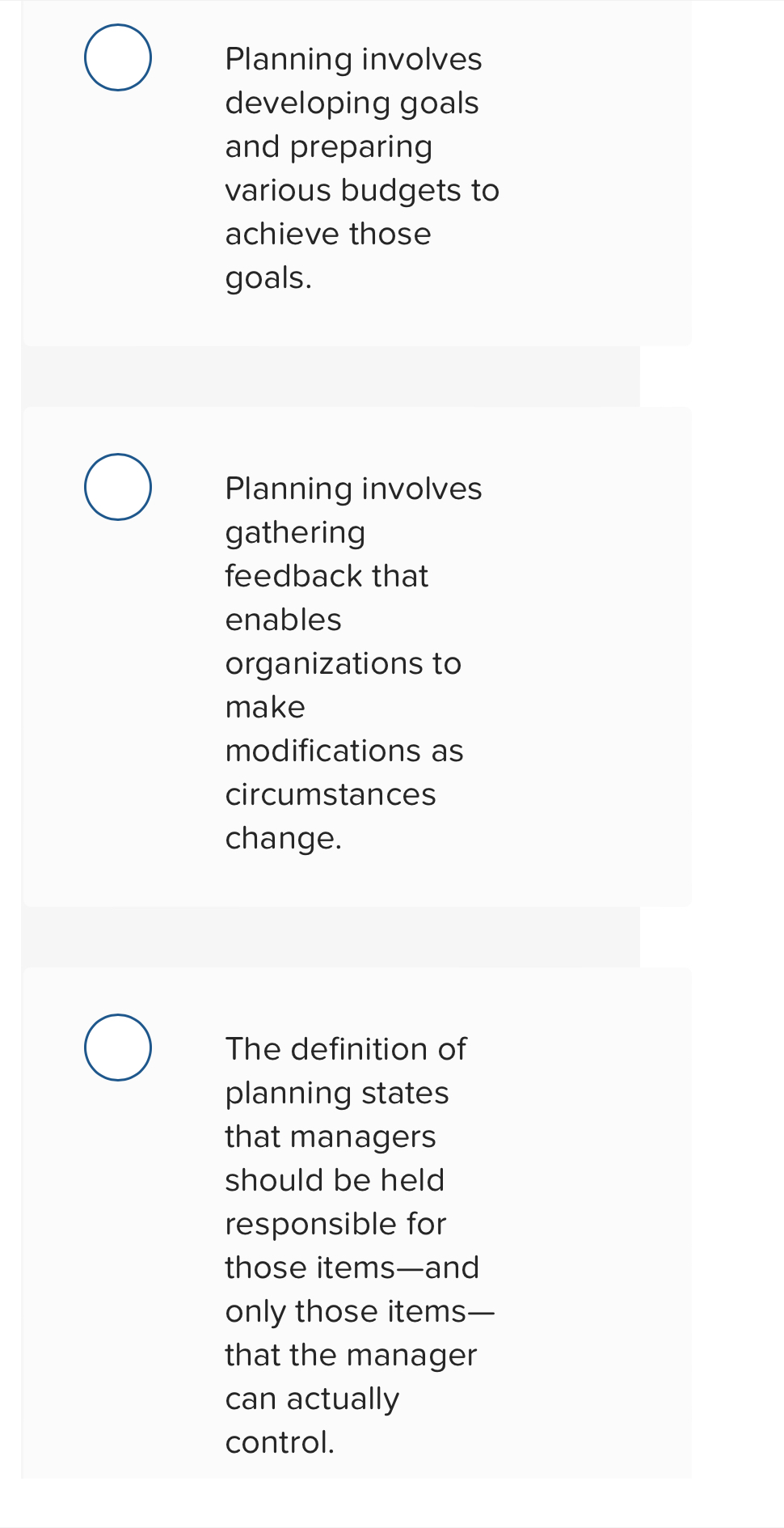 Solved Planning involves developing goals and preparing | Chegg.com