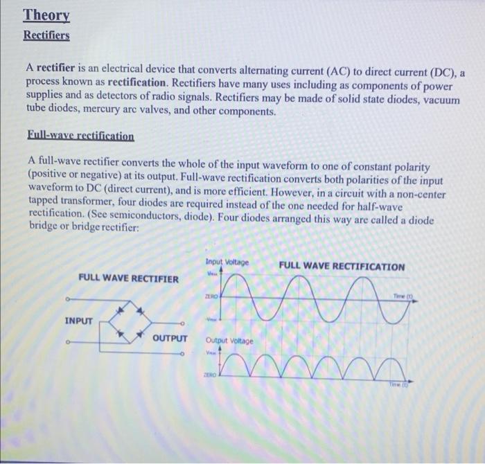 Solved Diode Applications - Full-Wave Rectifier Objectives: | Chegg.com
