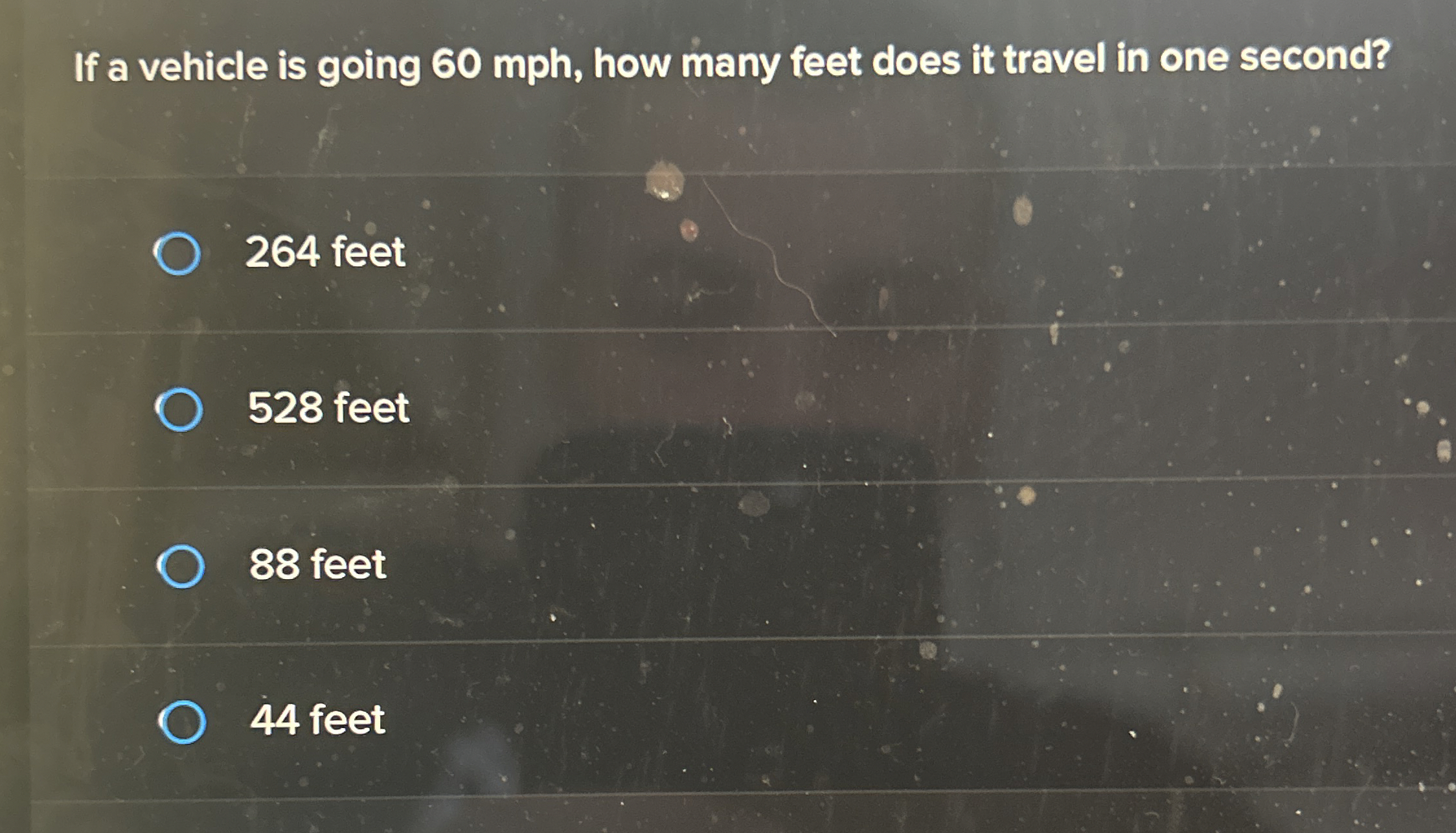 Solved If a vehicle is going 60mph, ﻿how many feet does it | Chegg.com