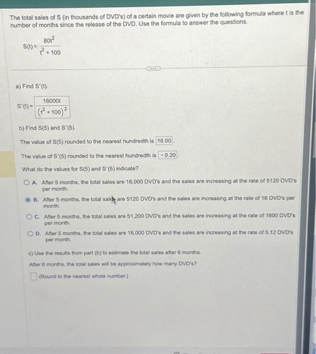 Solved The total sales of S (in thousands of DVD's) of a | Chegg.com