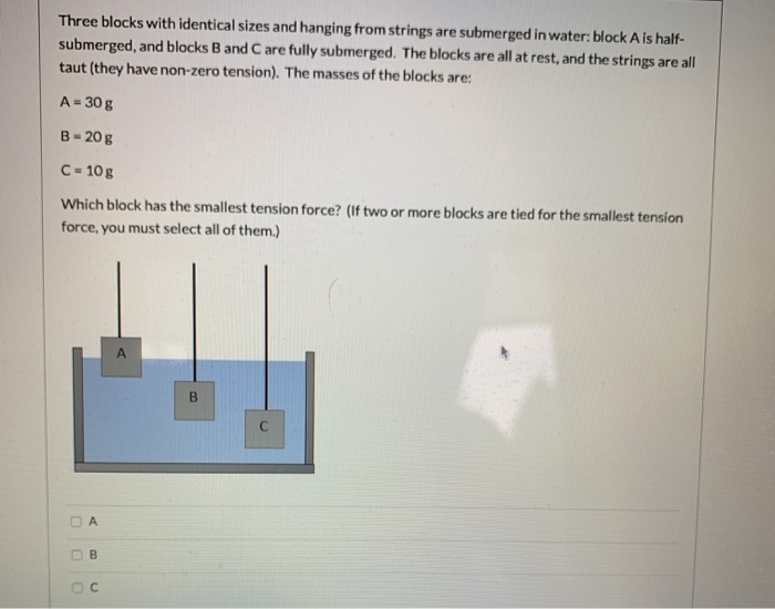 Solved Three blocks with identical sizes and hanging from | Chegg.com