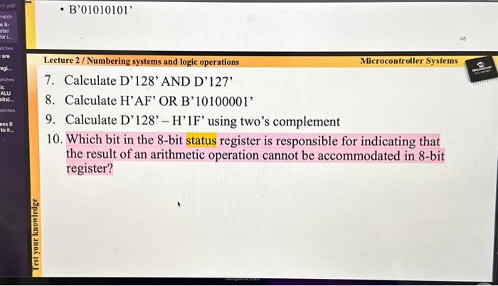 Lecture 2 / Numbering systems and logic operations | Chegg.com