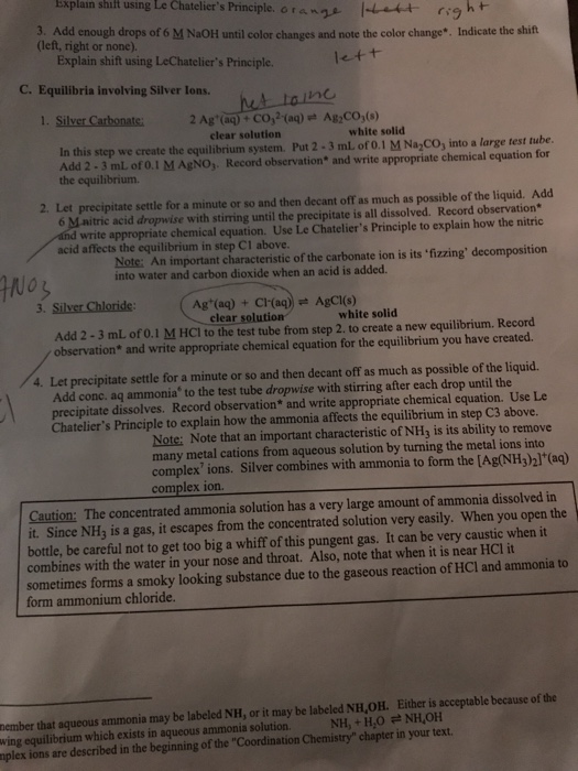 Solved Explain shilt using Le Chatelier's Principle. Orange | Chegg.com