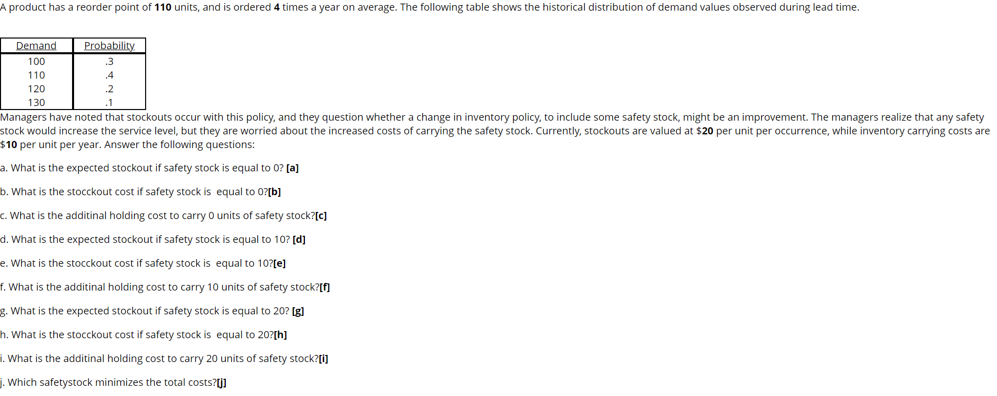 Solved A product has a reorder point of 110 ﻿units, and is | Chegg.com