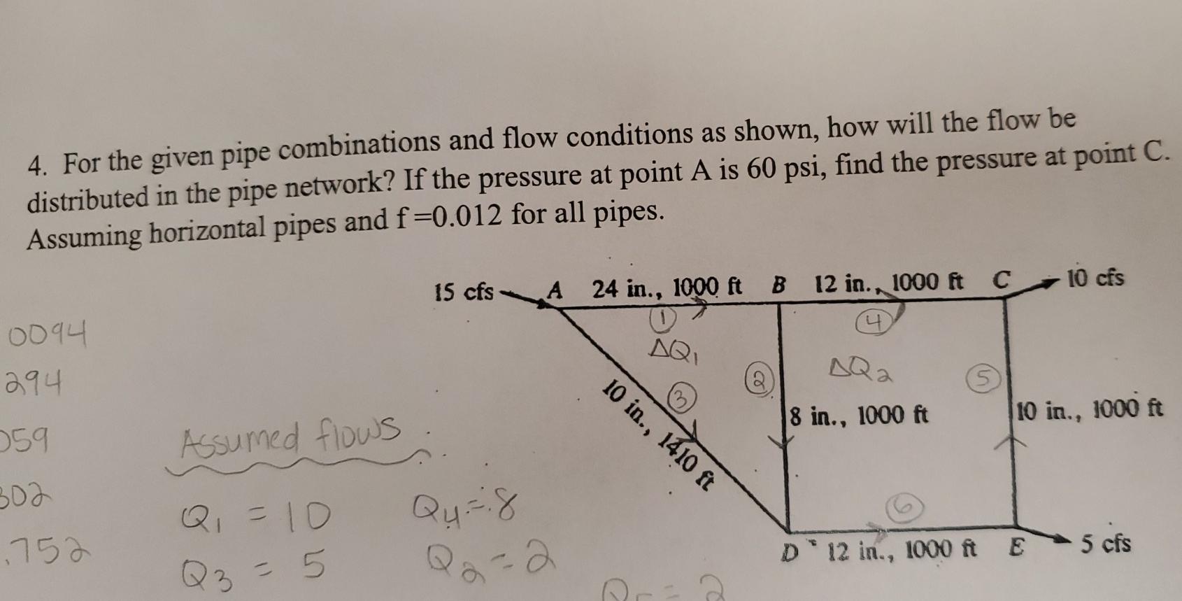 Solved 4. For the given pipe combinations and flow | Chegg.com