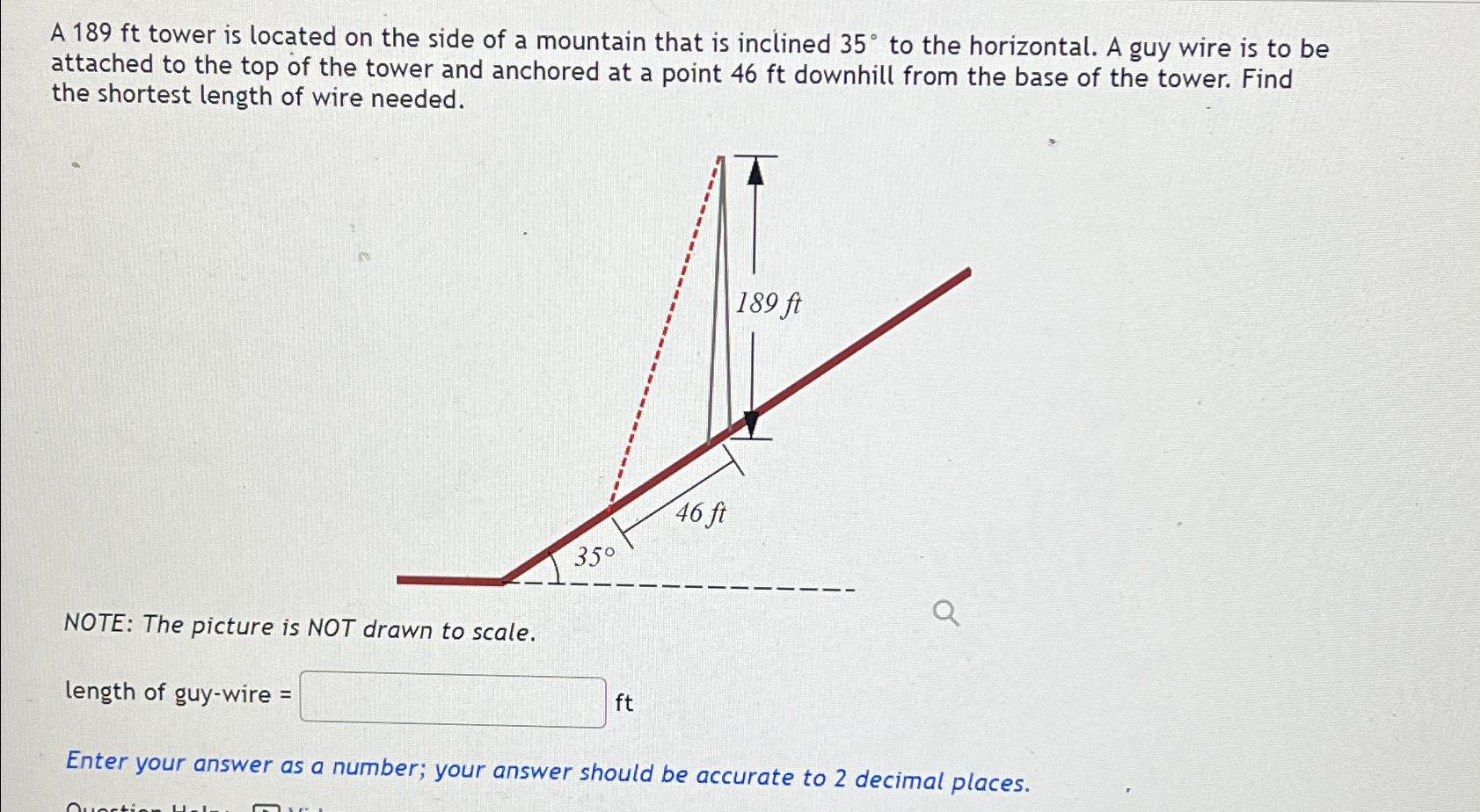 Solved A 189ft tower is located on the side of a mountain | Chegg.com