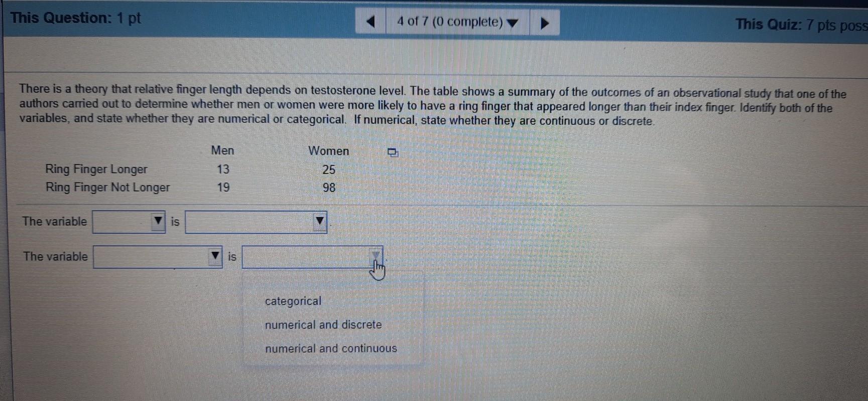 Solved There is a theory that relative finger length depends | Chegg.com