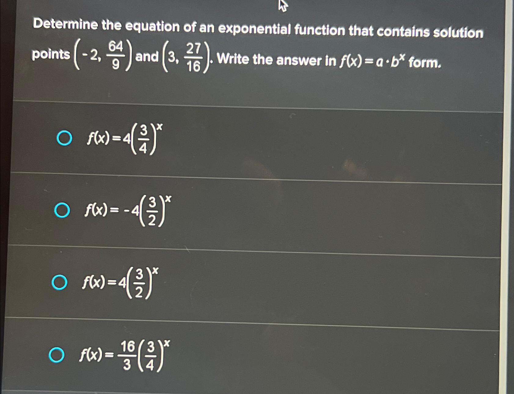 Solved Determine the equation of an exponential function | Chegg.com