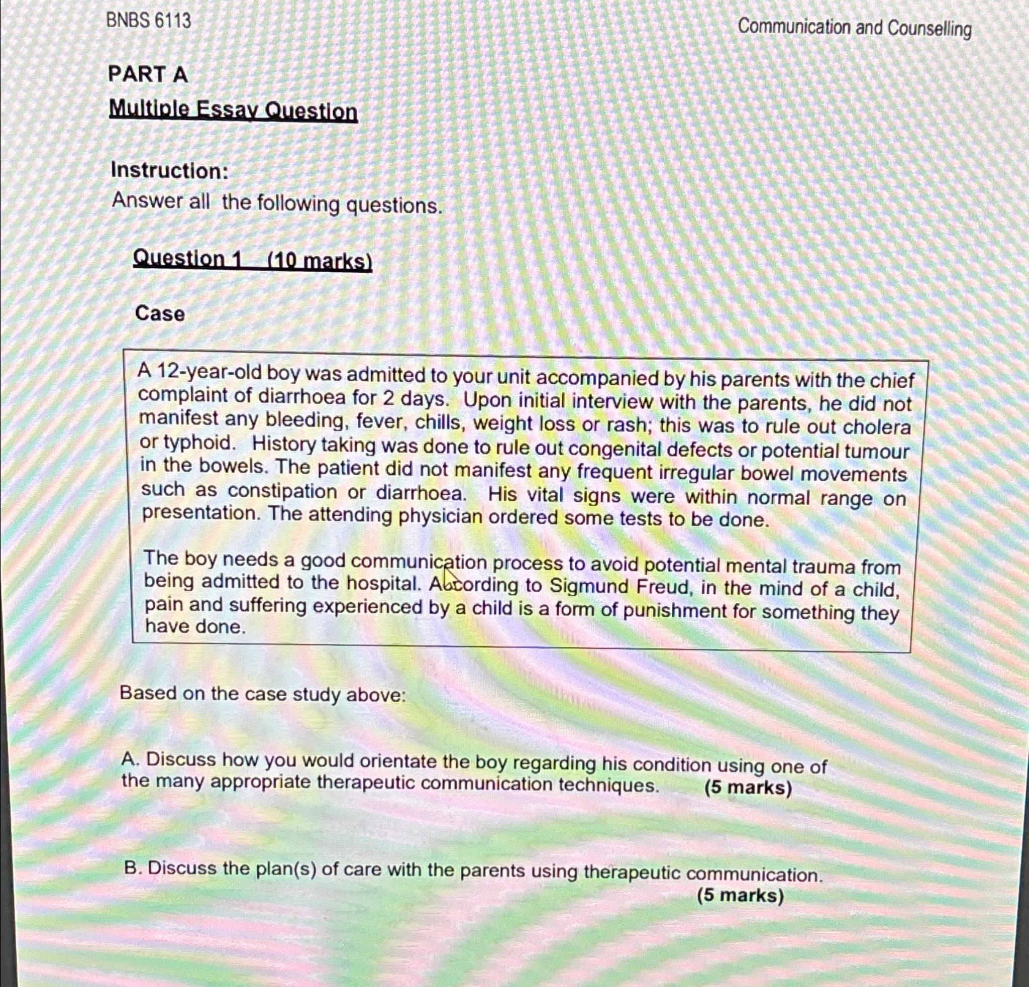 Solved BNBS 6113Communication and CounsellingPART AMultiple | Chegg.com