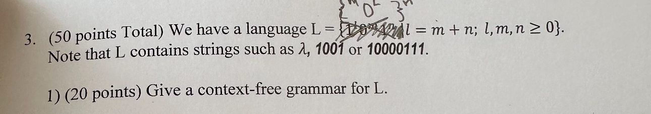 Solved (50 ﻿points Total) ﻿We have a language L= ﻿Note that | Chegg.com