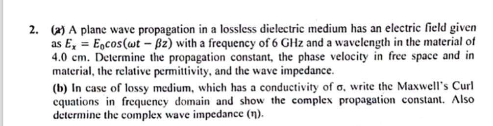 Solved (a) ﻿A plane wave propagation in a lossless | Chegg.com