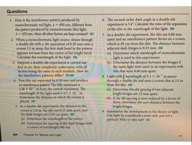 Solved Questions 1. How is the interference pattern produced | Chegg.com