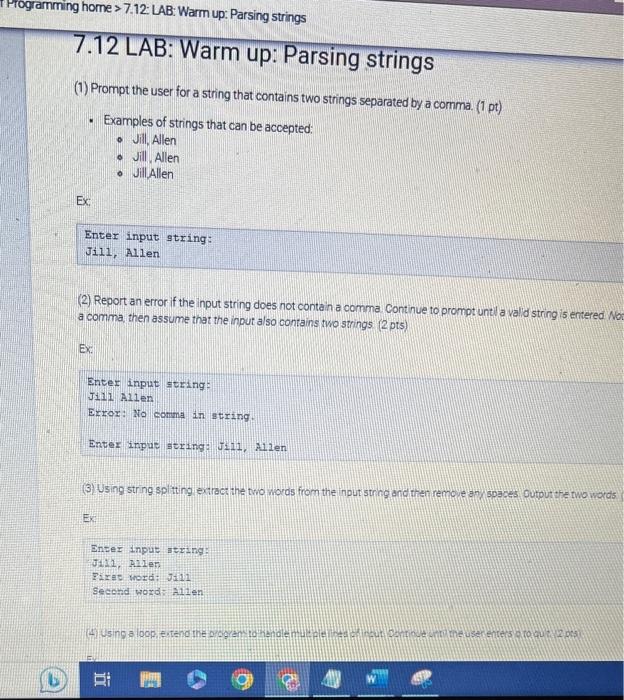Solved 7.12 LAB. Warm upe PSAhg stiegs (int ienet thin: (1) | Chegg.com