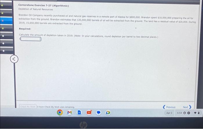 Solved Cornerstone Exercise 7−27 (Algorithmic) Depletion of | Chegg.com