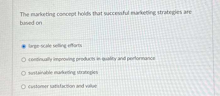 Solved The marketing concept holds that successful marketing | Chegg.com