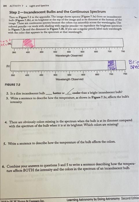 Solved 34 ACTIVITY 7 • Light and Spectra Step 2-Incandescent | Chegg.com