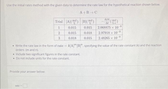 Solved Use the initial rates method with the given data to | Chegg.com
