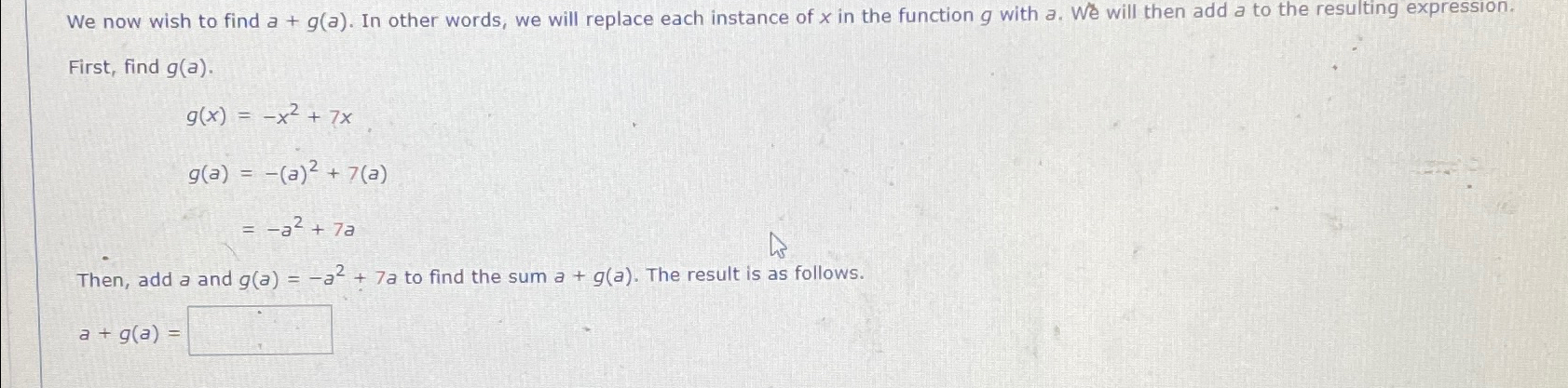 Solved We now wish to find a+g(a). ﻿In other words, we will | Chegg.com
