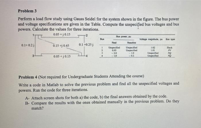 Solved Problem 3 Perform a load flow study using Gauss | Chegg.com