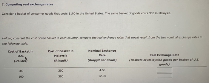 Solved 7. Computing real exchange rates Consider a basket of | Chegg.com