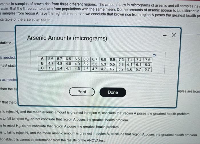 Solved Available below are amounts of arsenic in samples of | Chegg.com