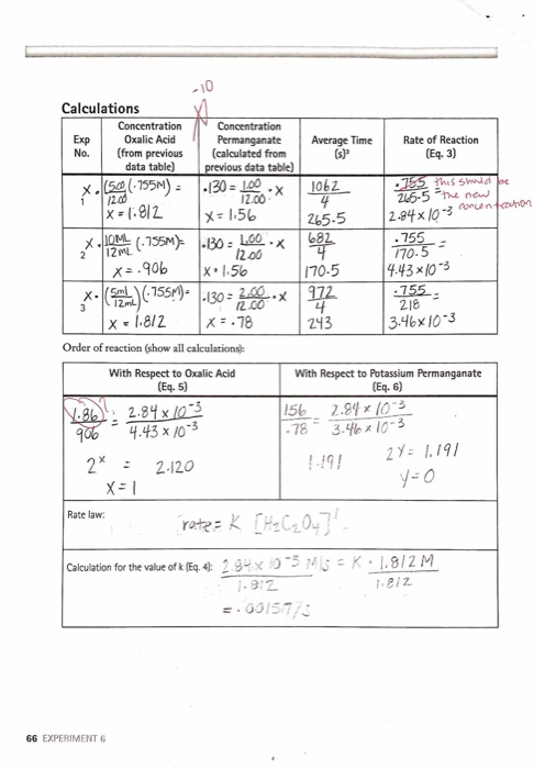EXPERIMENT 6 ORDER OF REACTION OF POTASSIUM | Chegg.com