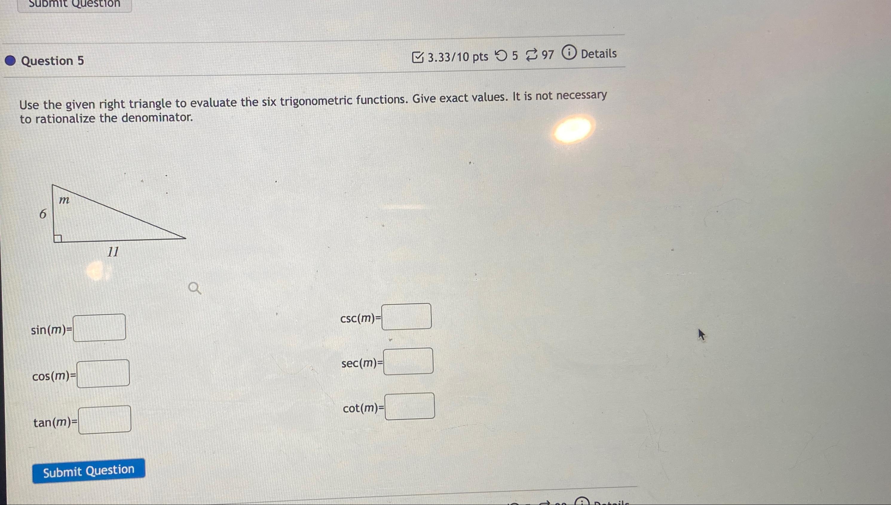 Solved Question 53 3310 ï Pts 5â 97detailsuse The Given Right Chegg