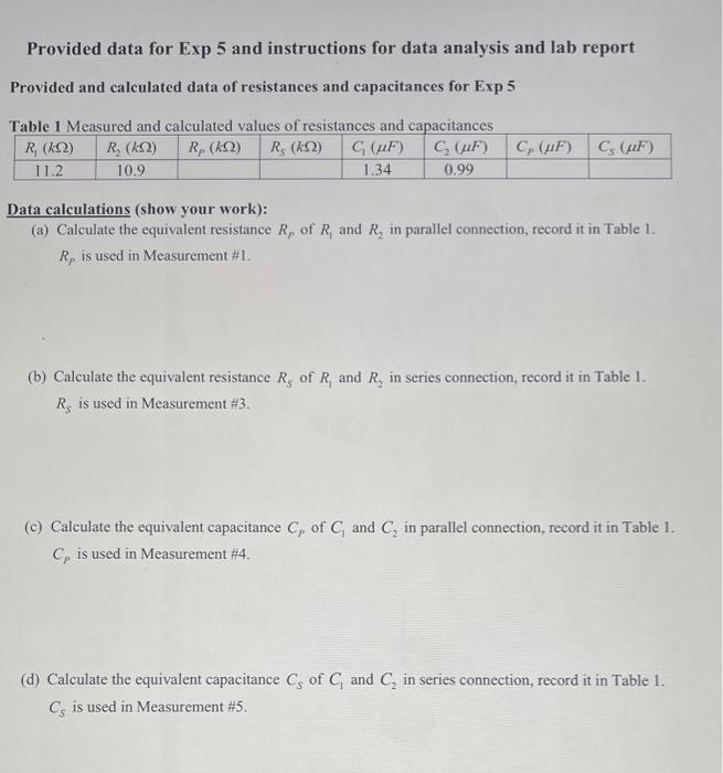 Solved Provided data for Exp 5 and instructions for data | Chegg.com