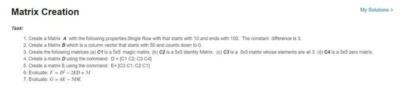 Solved Matrix Creation My Solutions Task: 1. Create a Matrix | Chegg.com