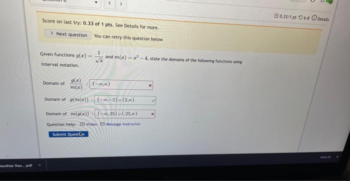 Solved Given functions g(x)=x1 and m(x)=x2−4, state the | Chegg.com