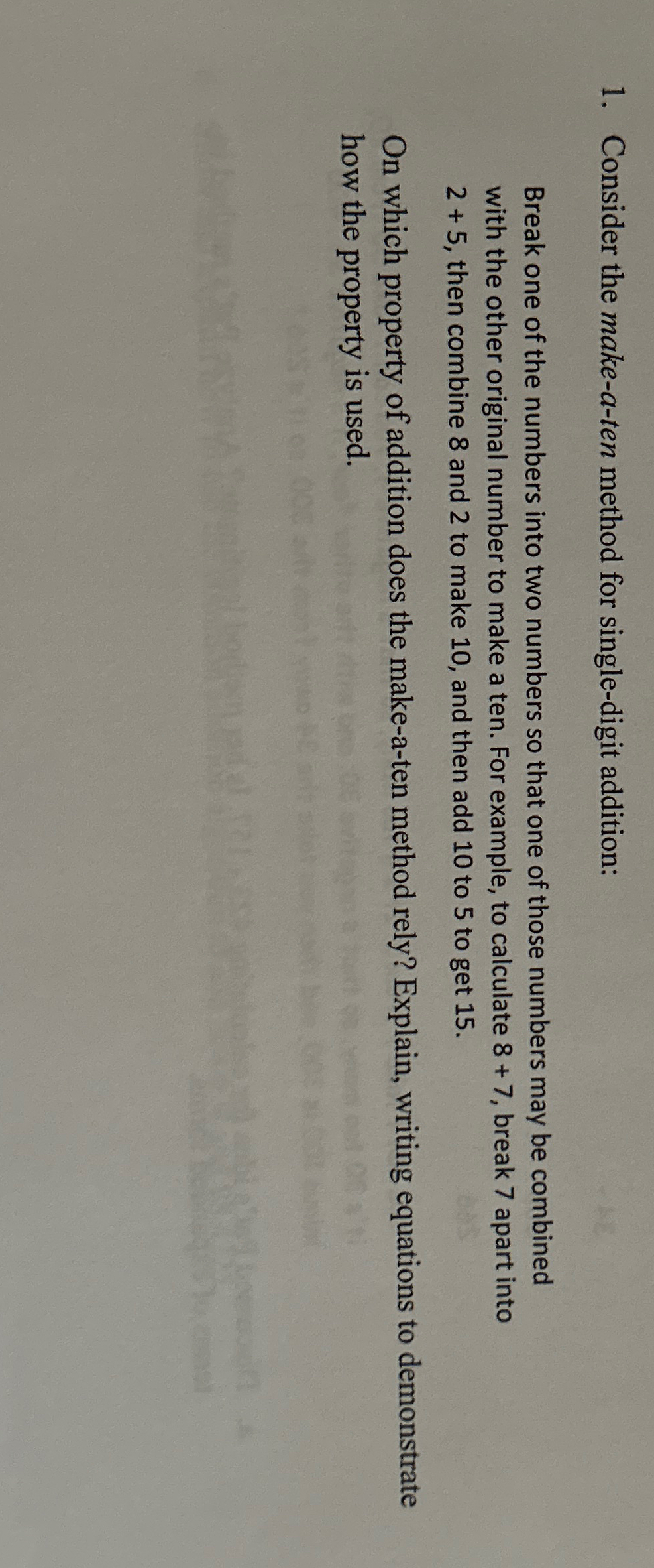 Solved Consider the make-a-ten method for single-digit | Chegg.com