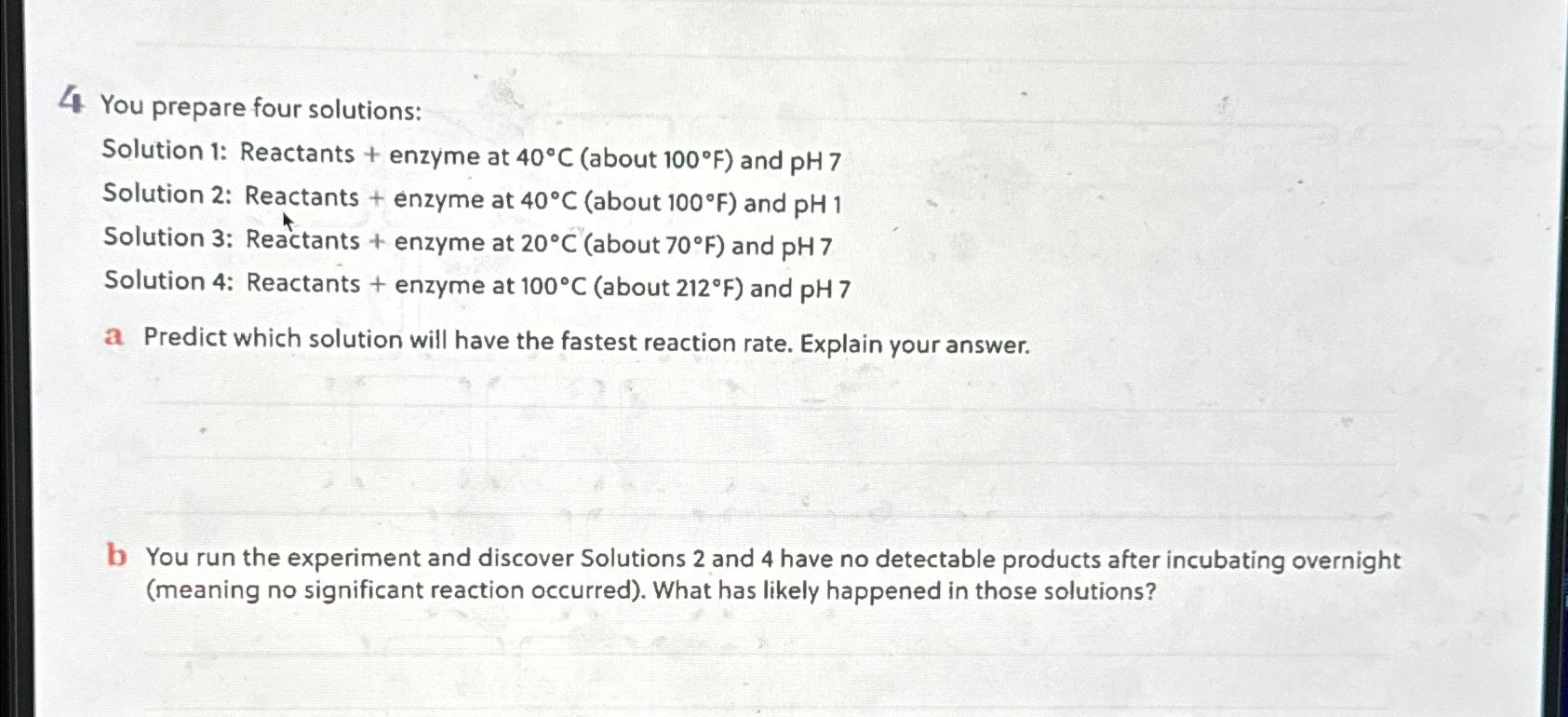 Solved 4 ﻿You prepare four solutions:Solution 1: Reactants + | Chegg.com