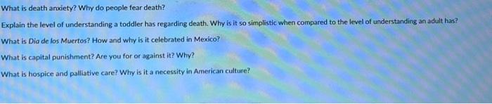 Solved What is death anxiety? Why do people fear death? | Chegg.com