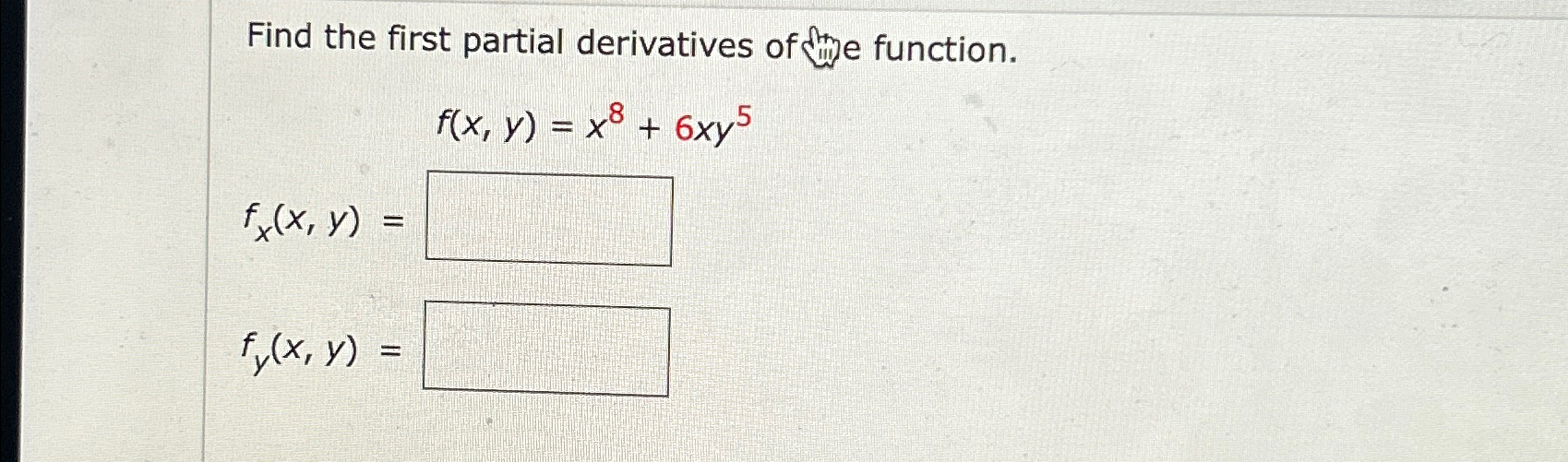 Solved Find the first partial derivatives | Chegg.com