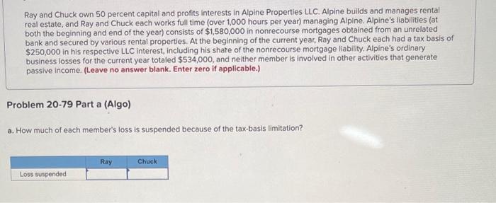 Solved Ray and Chuck own 50 percent capital and profits | Chegg.com