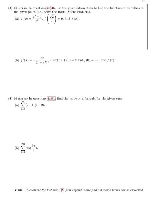 Solved (3) (4 marks) In questions 3a-3b, use the given | Chegg.com