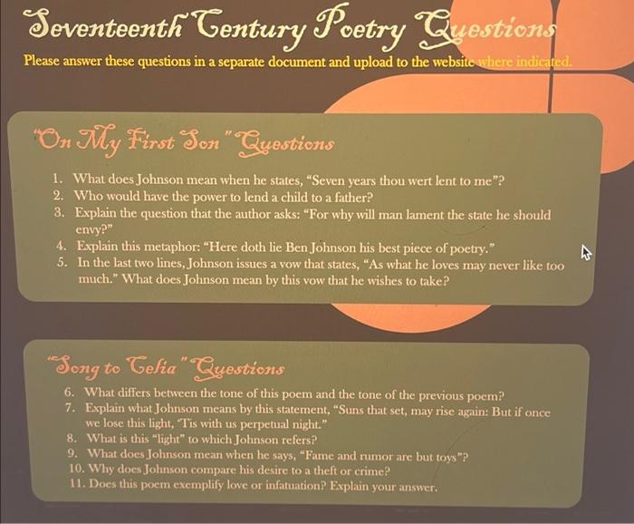 Seventeenth Century Poetry Questions Please answer | Chegg.com